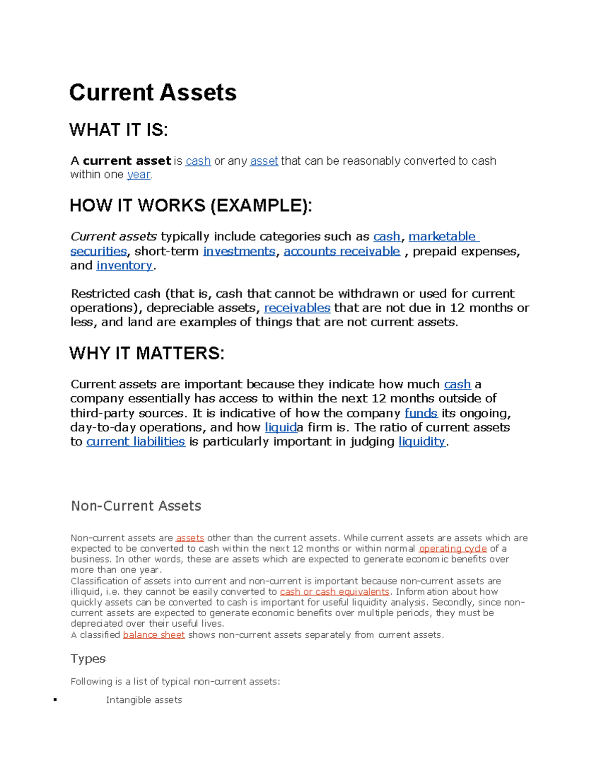 Current Assets - Lecture notes 1 - Current Assets WHAT IT IS: A current ...