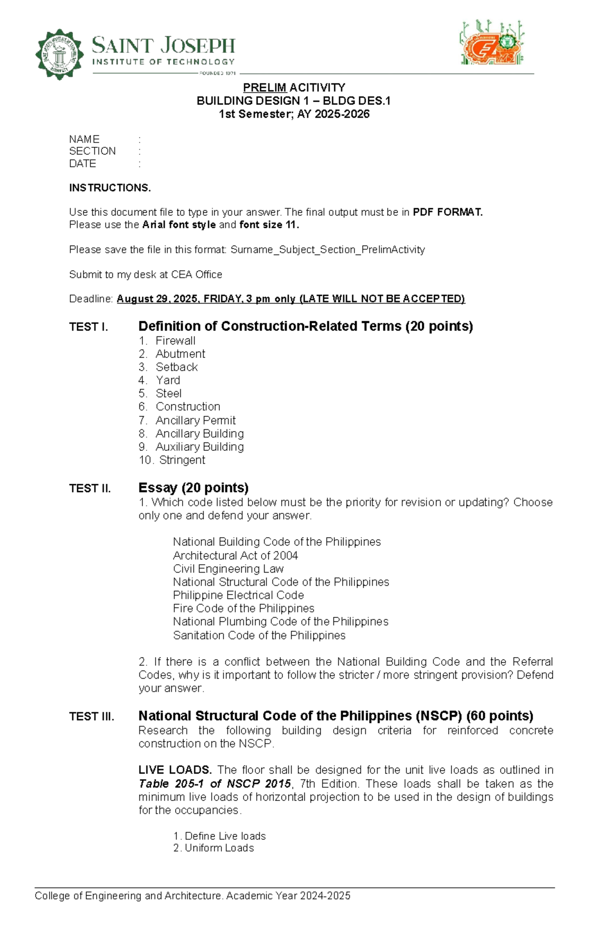 Prelim Activity: Building Design 1 (BLDG DES.1) - AY 2025 - Studocu