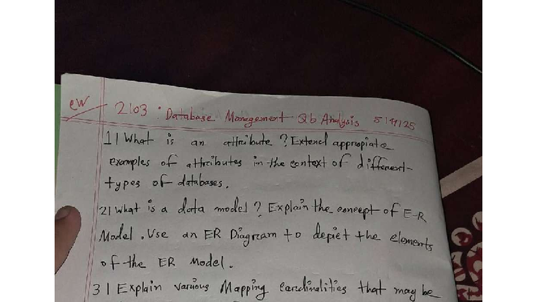 EW 2103 Database Management Midterm Q&A Analysis - Studocu