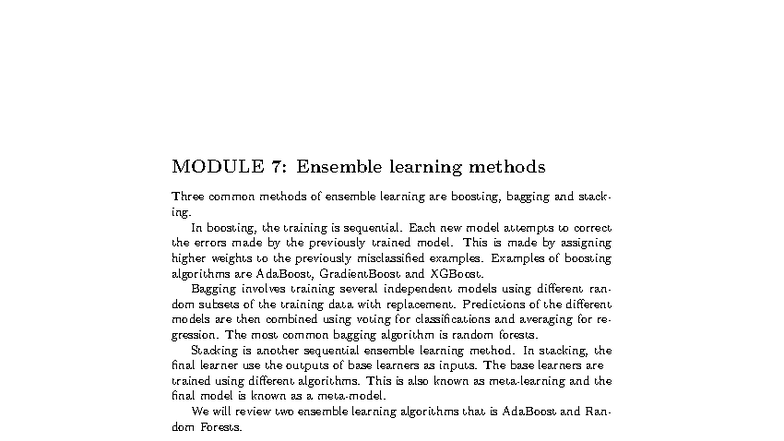 Module 7: Ensemble Learning Methods - Year 2 Notes - Studocu