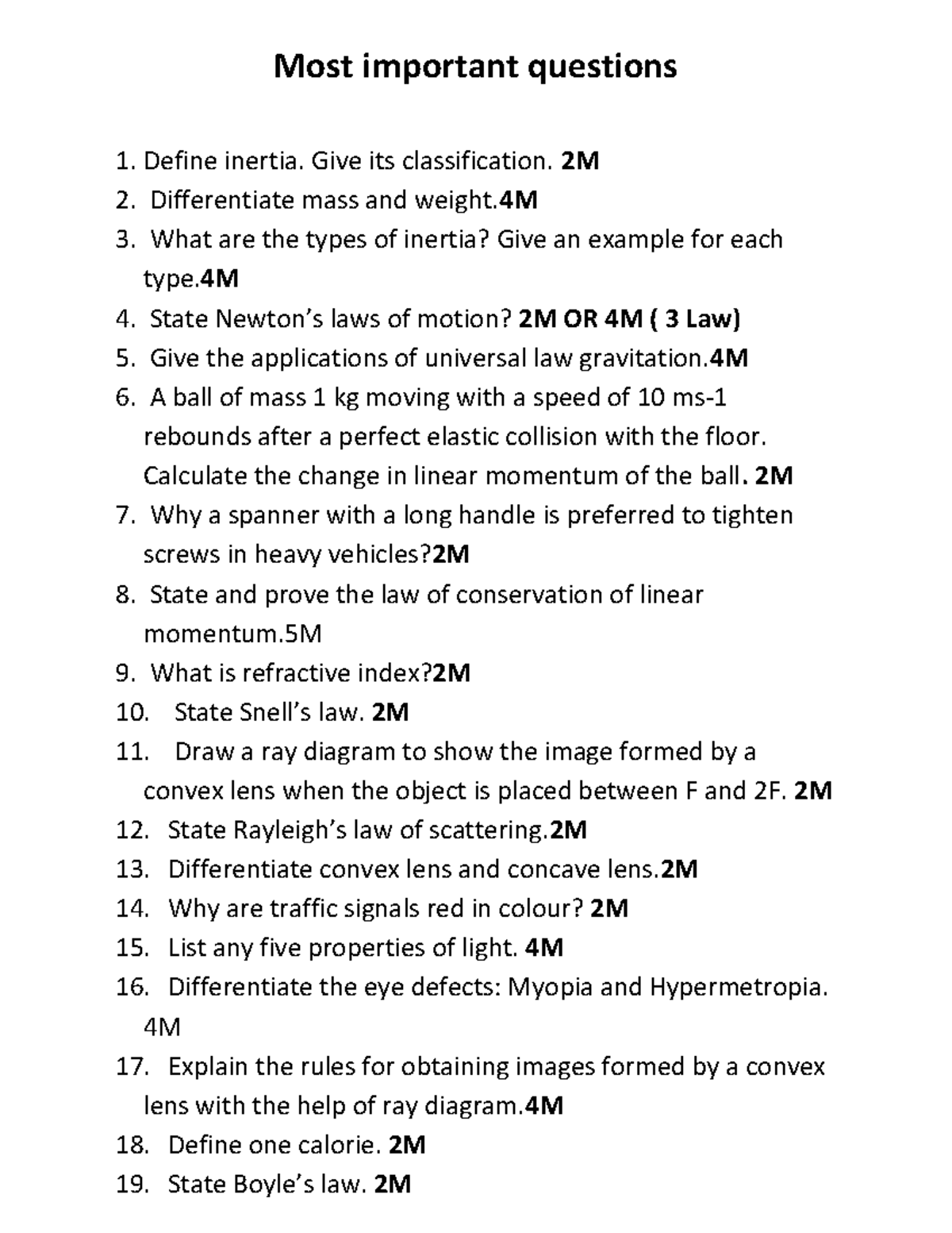 Important Questions for Physics & Chemistry (Final Exam) - Studocu