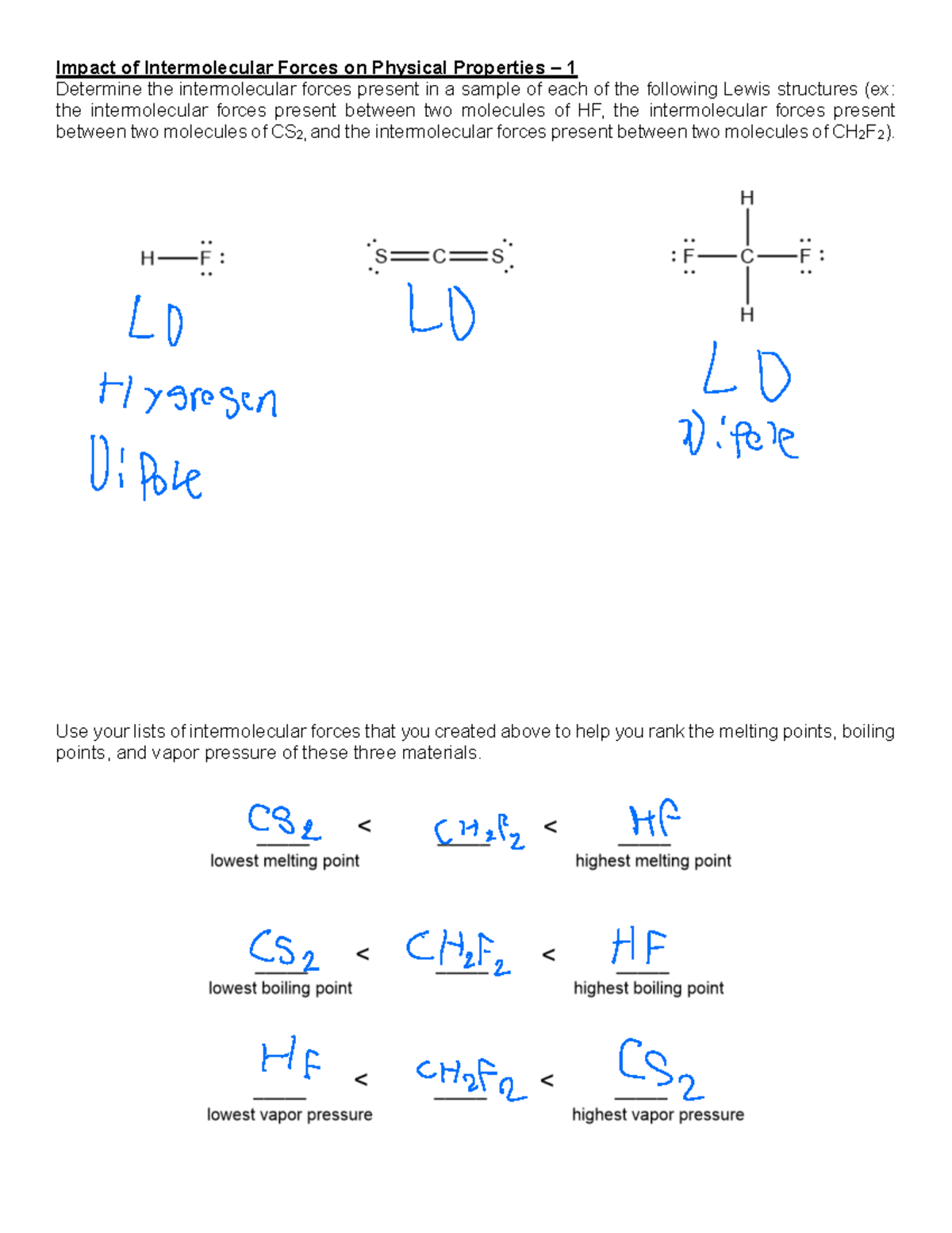 Impact of Intermolecular Forces on Physical Properties - Chem 101 Final ...
