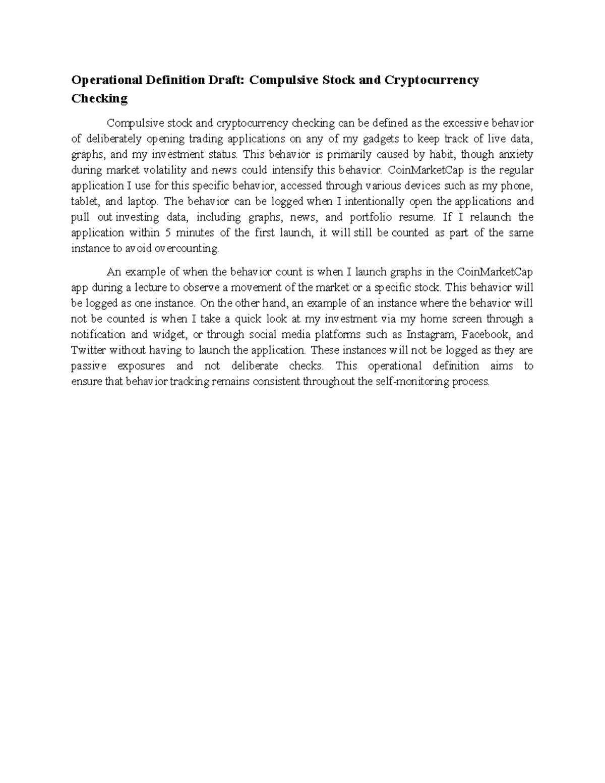 Operational Definition Draft: Compulsive Stock & Crypto Checking - Studocu