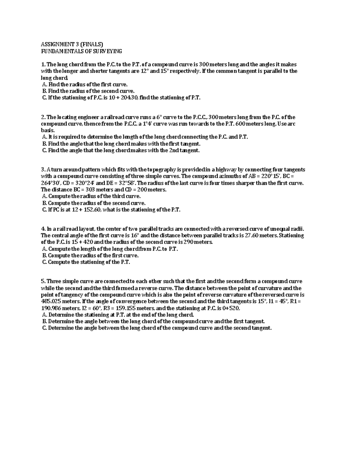 Fundamentals of Surveying - Assignment 3 (Finals) - Studocu