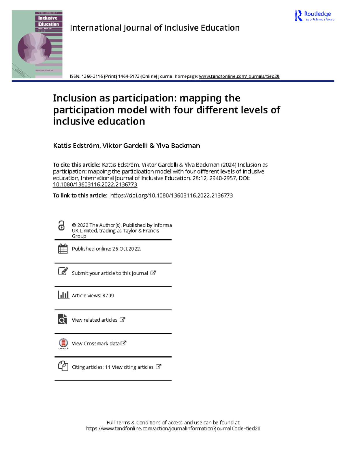 Inclusion as Participation: Mapping the Participation Model in ...