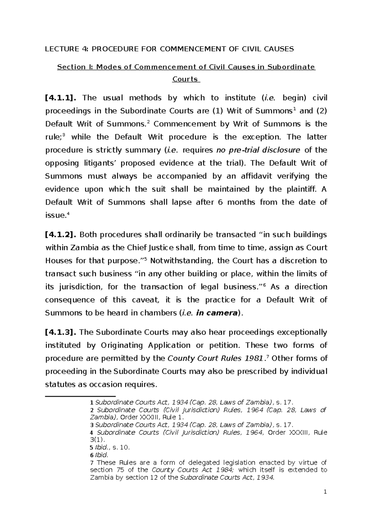 Lecture 4: Commencement of Civil Proceedings in Subordinate Courts ...