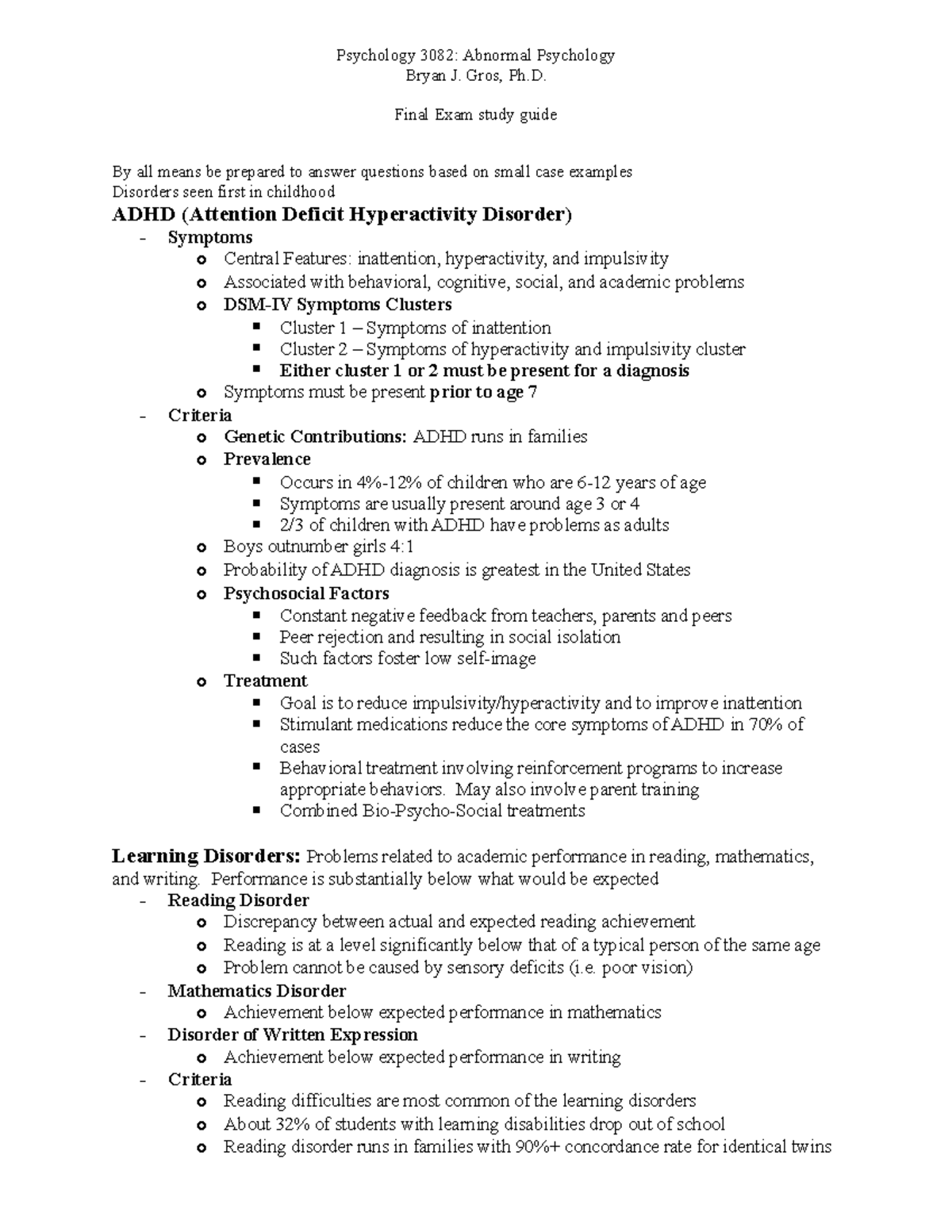 Psych 3082 Final Exam Study Guide: Abnormal Psychology Insights - Studocu