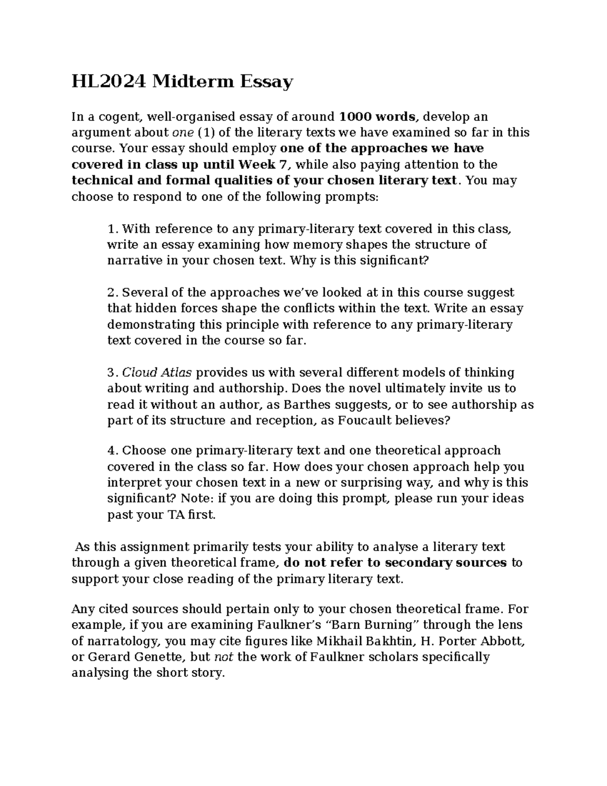 HL2024 Midterm Essay: Analyzing Literary Texts Through Theory - Studocu