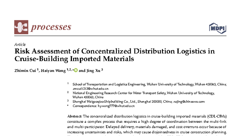 Risk Assessment of Concentralized Distribution Logistics in Imported ...