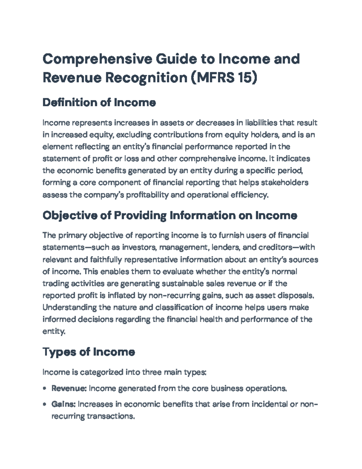 Comprehensive Insights on Income & Revenue Recognition (MFRS 15) - Studocu