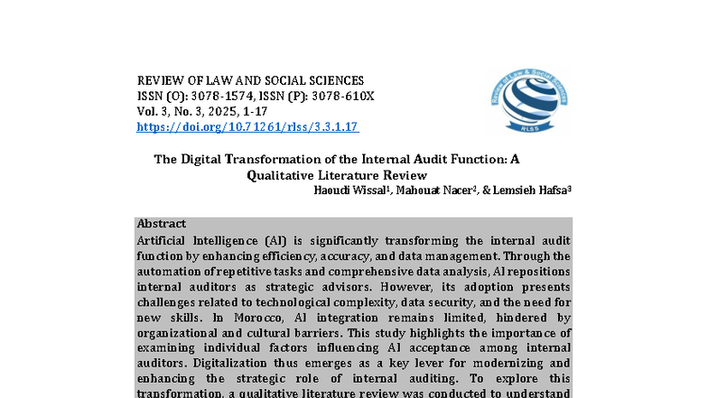 Digital Transformation in Internal Auditing: A Qualitative Review (2025 ...