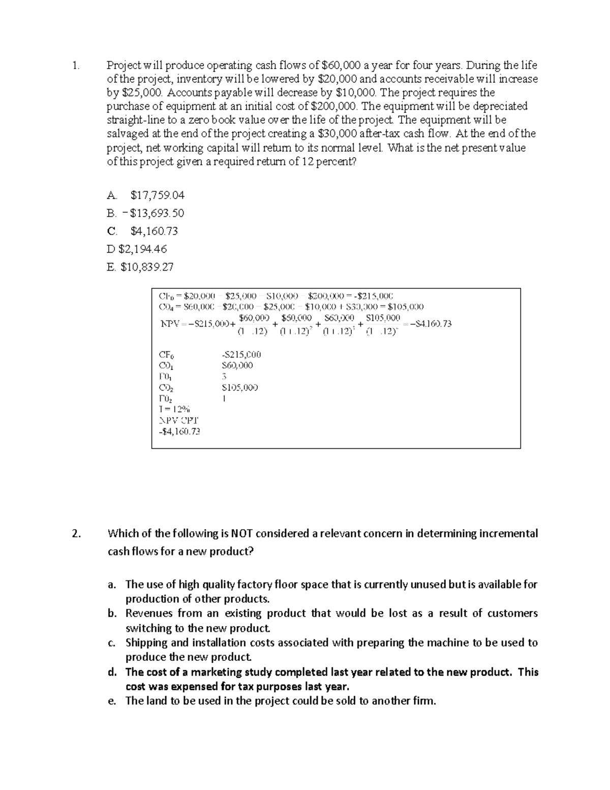 FIN2704 FIN2004 2020 2021 Semester 1 Quiz 3 Worked Solutions - Project will produce operating ...