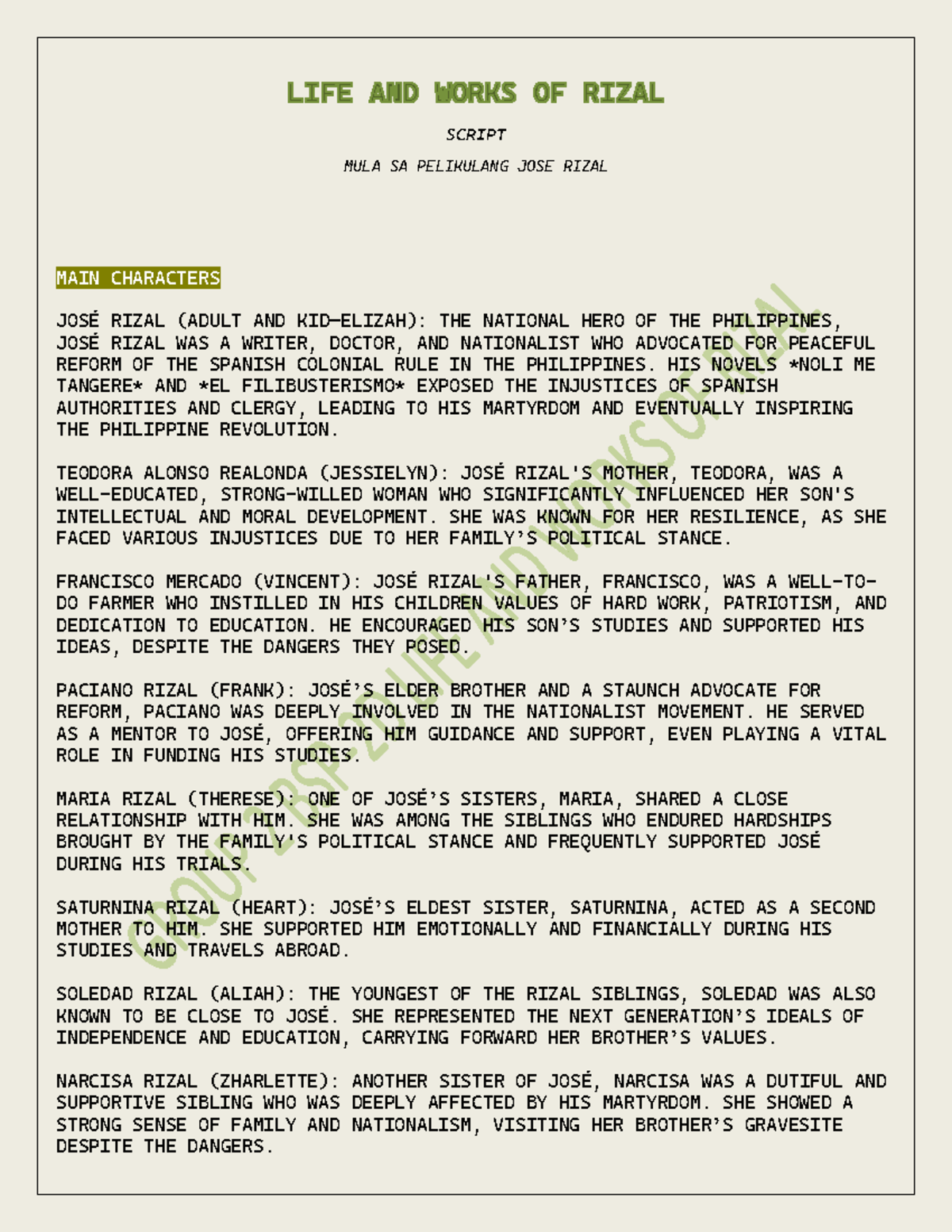 Life and Works of José Rizal: A Comprehensive Script Analysis - Studocu