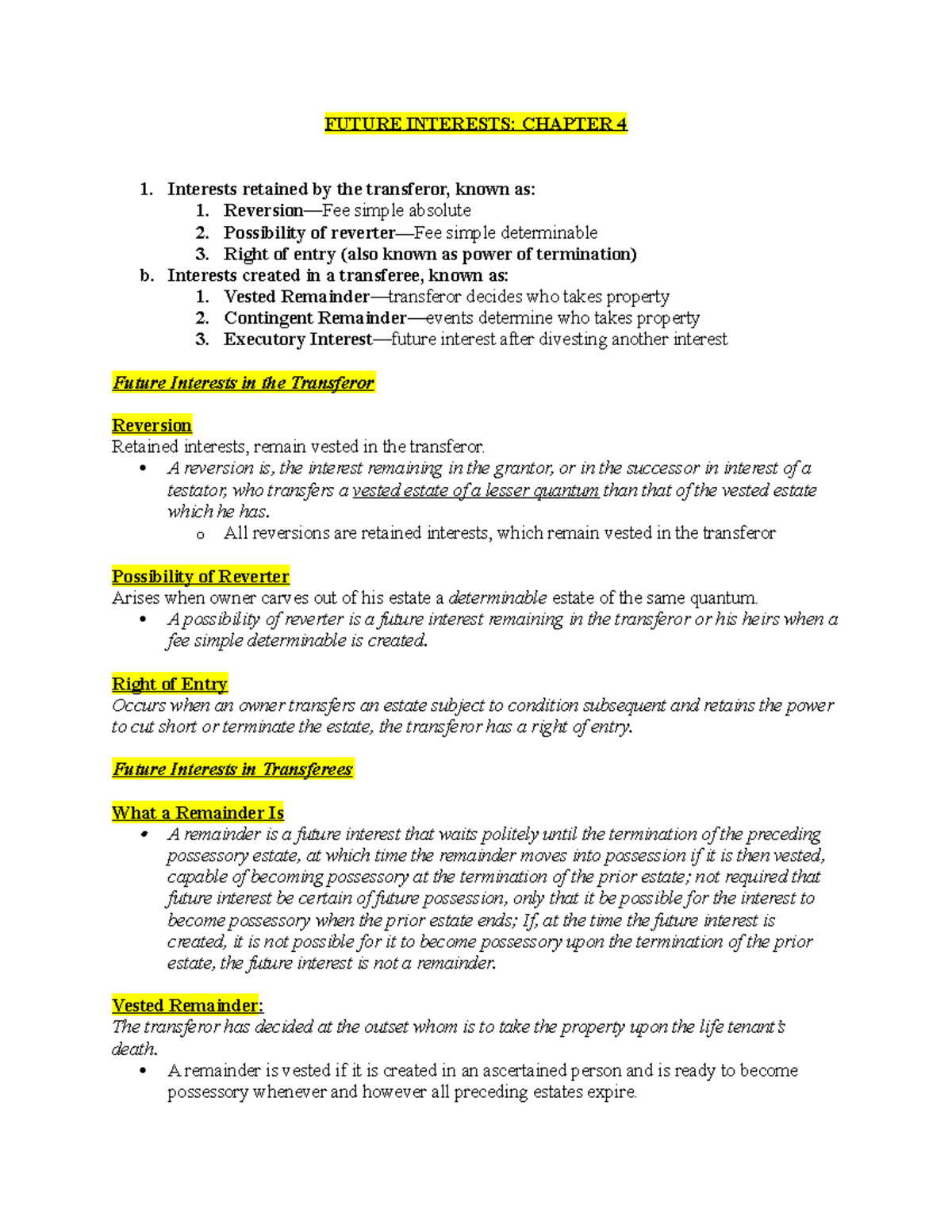 Future Interests in Property Law: Chapter 4 Overview - Studocu