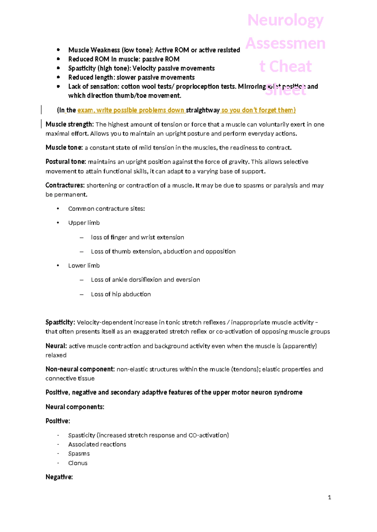 MSK Assessment Cheat Sheet: Key Knee and Shoulder Pathologies - Studocu