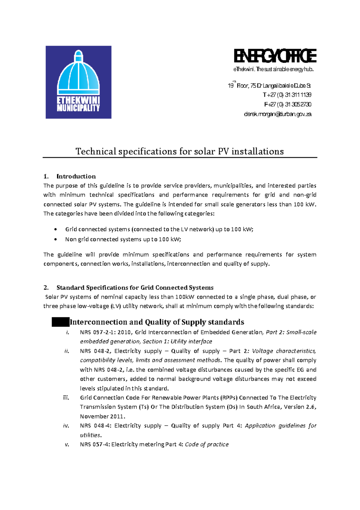 Technical Specifications for Solar PV Installations (Energy Office) - Studocu