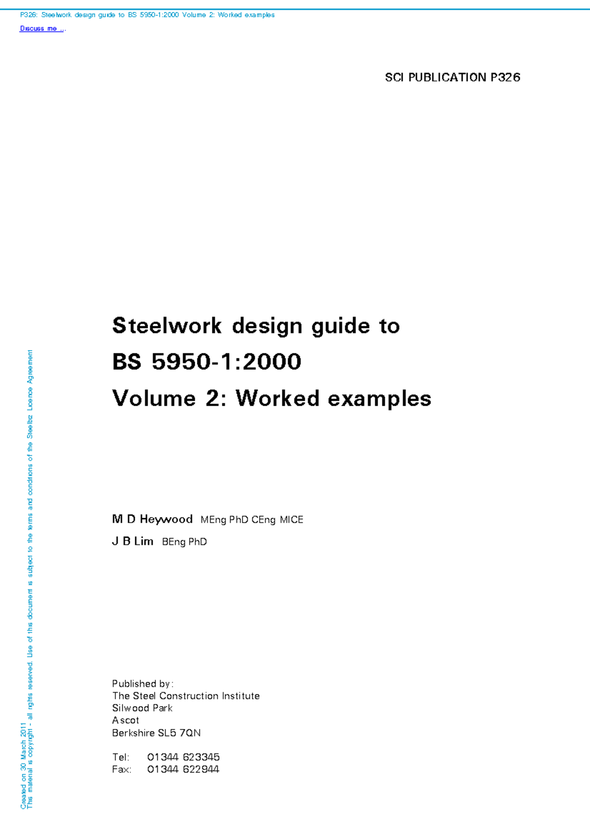 P326: Steelwork Design Guide to BS Volume 2 - Worked Examples - Studocu