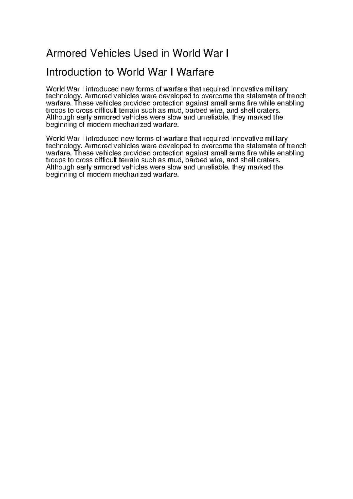 Armored Vehicles in WWI: Evolution and Impact on Warfare - Studocu