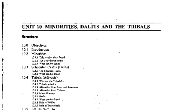 UNIT 10: MINORITIES, DALITS, AND TRIBALS - Issues and Solutions - Studocu