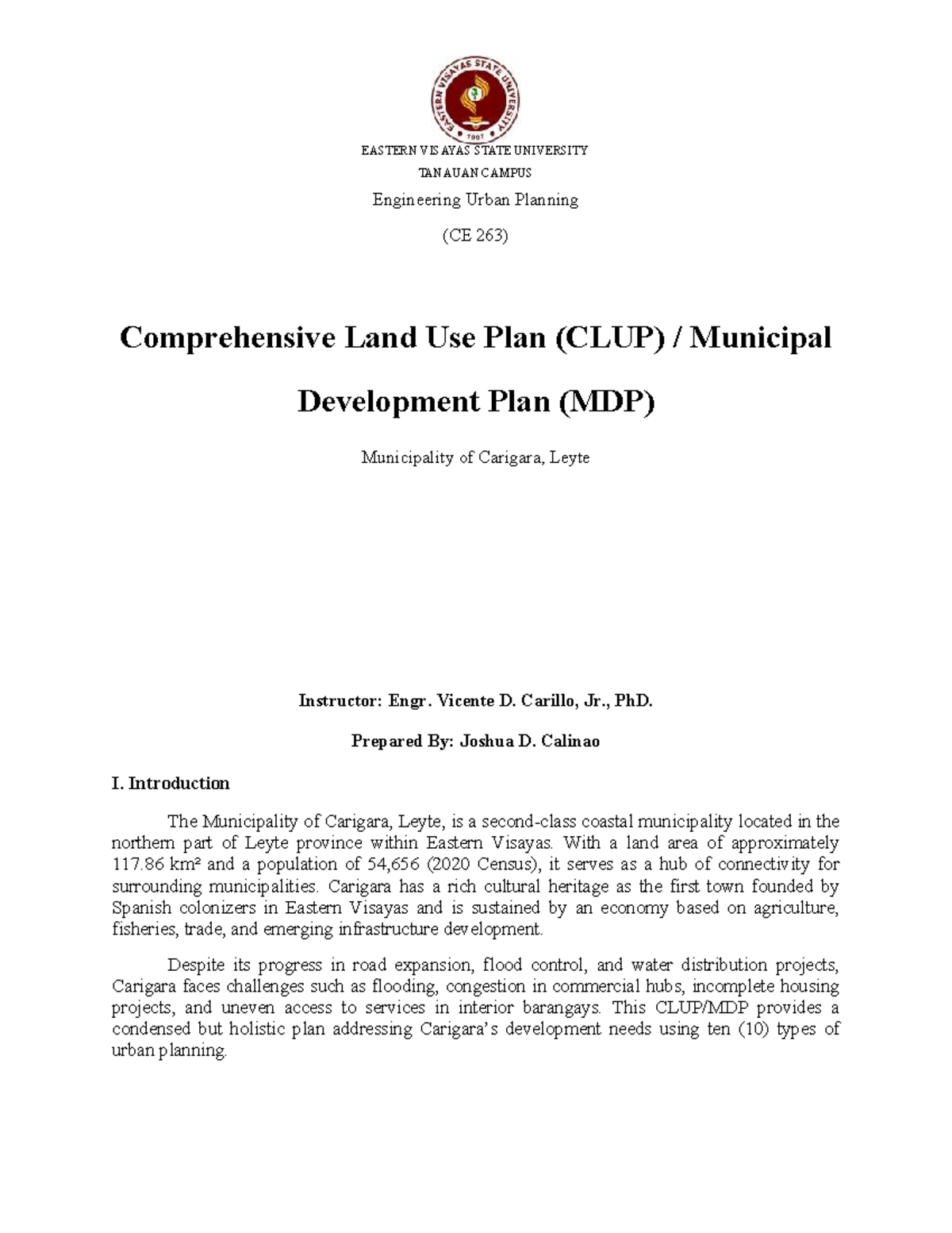 CE 263 Comprehensive Land Use Plan (CLUP) for Carigara, Leyte - Studocu