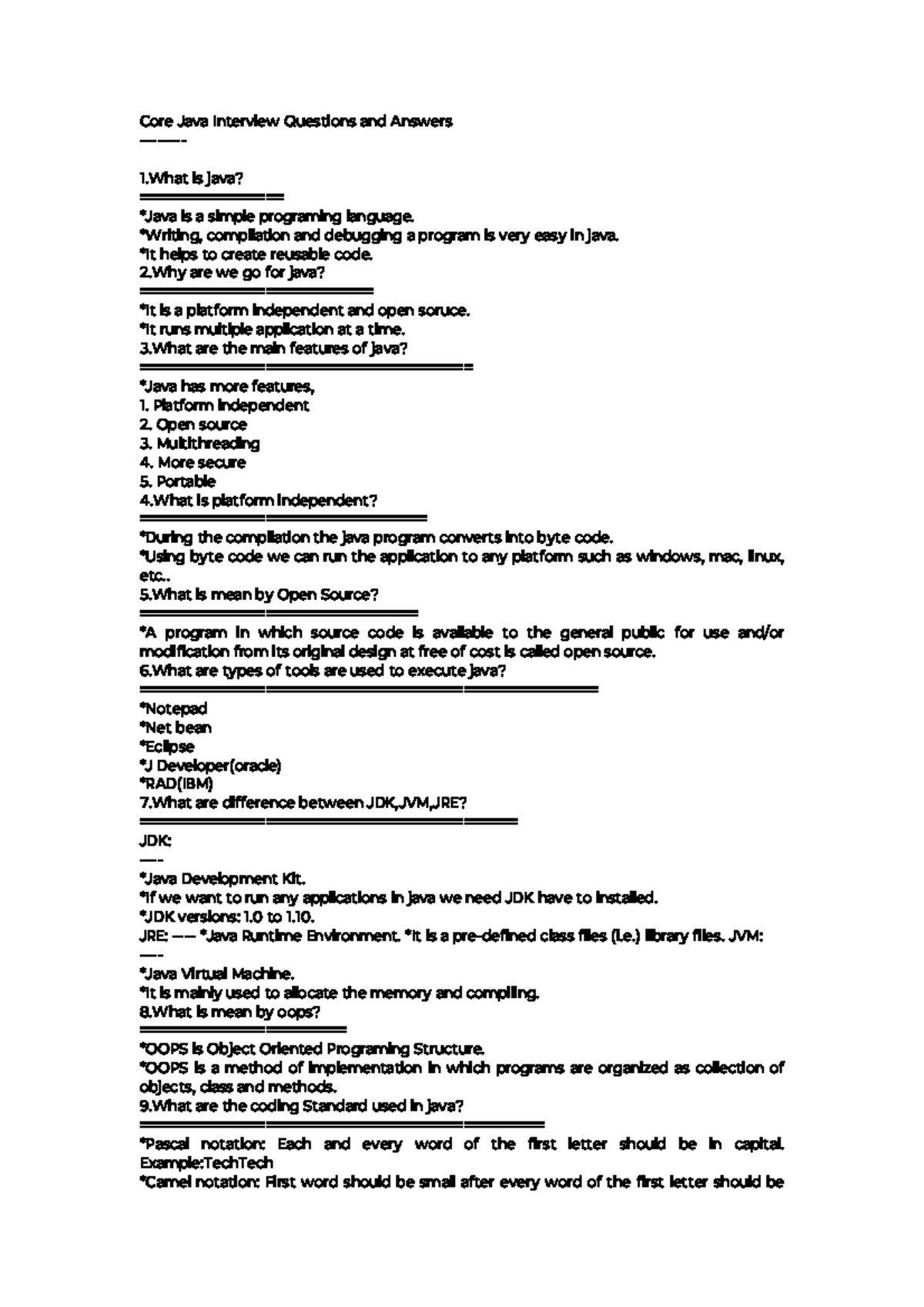 Core Java 100 interview ques - Core Java Interview Questions and Answers 1 is java? *Java is a ...