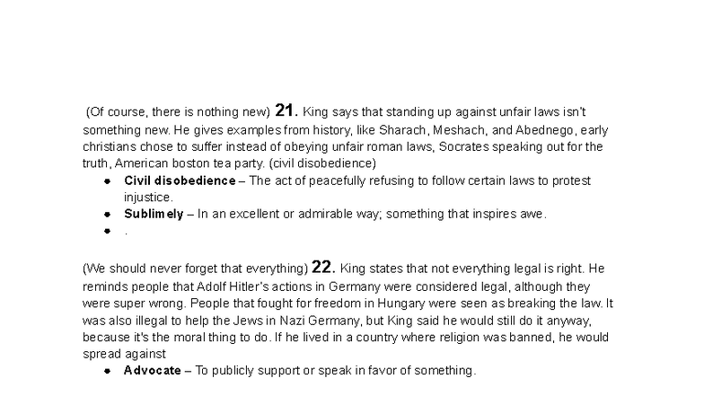 Civil Disobedience Insights: Letter from Birmingham Jail (21-25) - Studocu