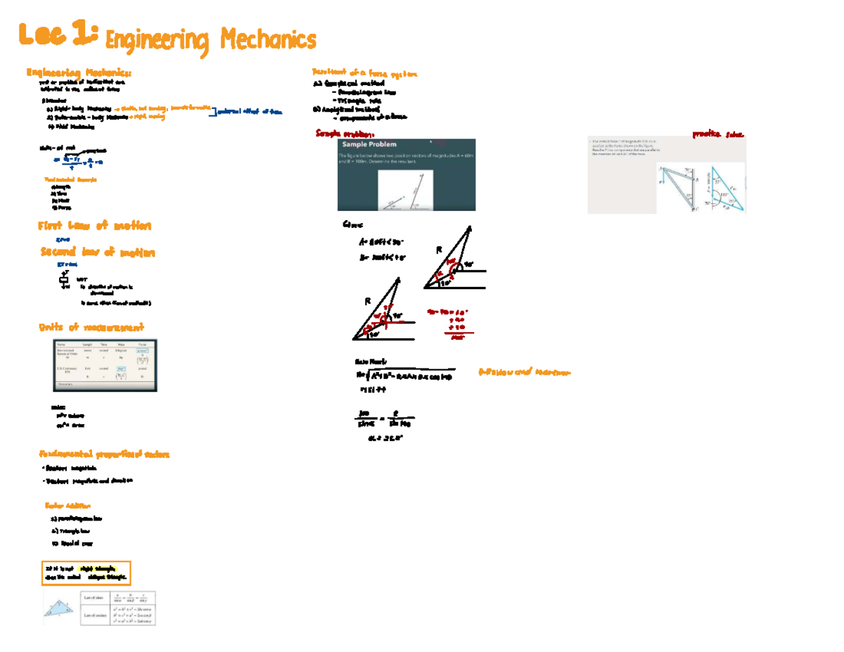 Lec 1: Engineering Mechanics - Resultant Forces & Equilibrium Concepts ...