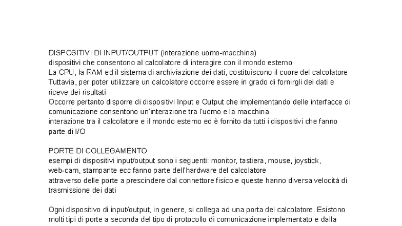 Periferiche di Input e Output: Funzionamento e Tipologie - Studocu