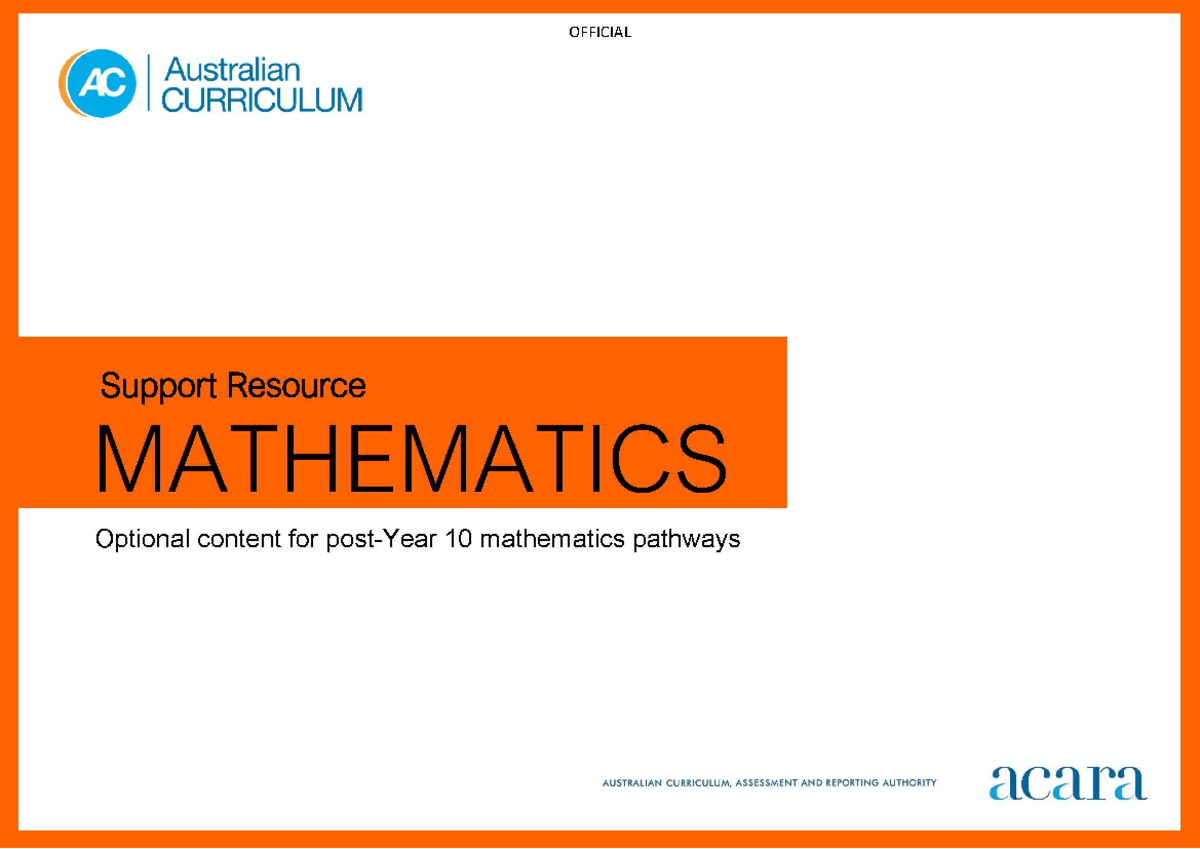 Mathematics Optional Year 10 Pathways - ACARA Version 9.0 - Studocu