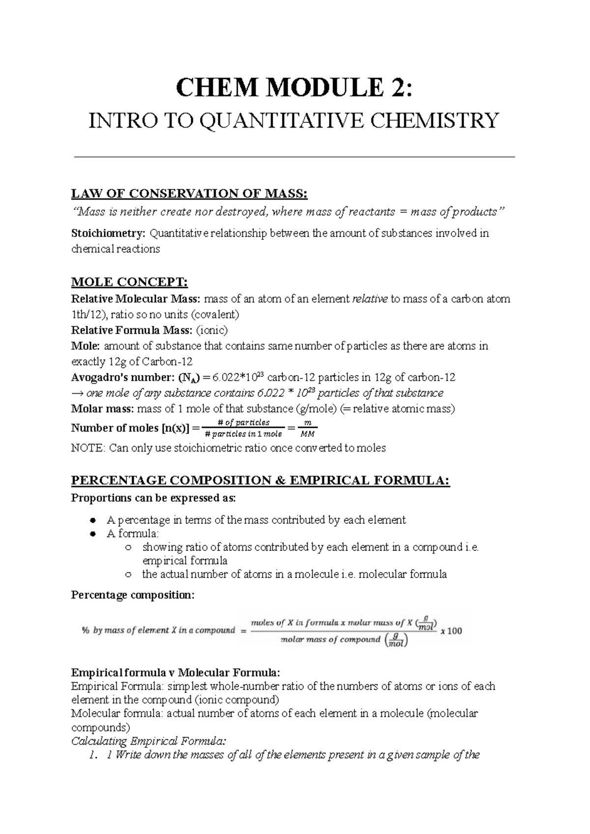 CHEM 101: Module 2 - Intro to Quantitative Chemistry Concepts - Studocu