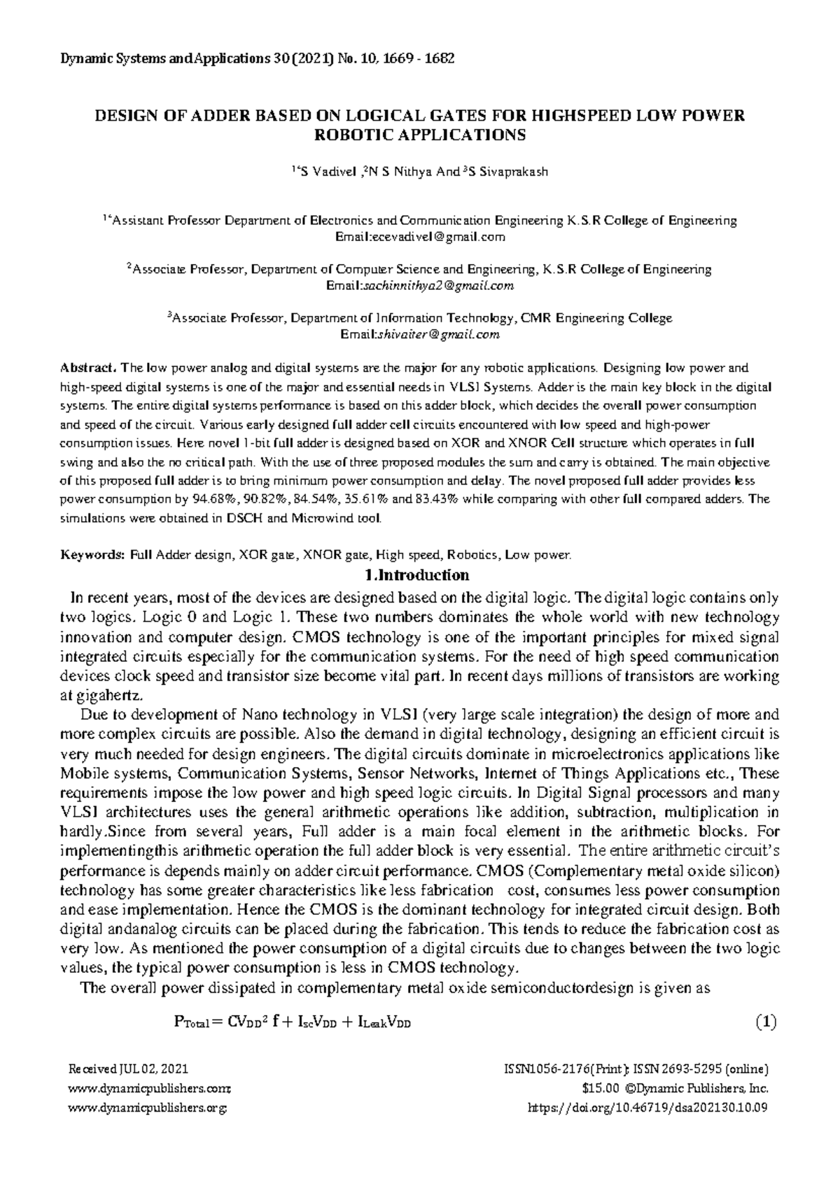 Design of High-Speed Low Power Full Adder for Robotics Applications ...
