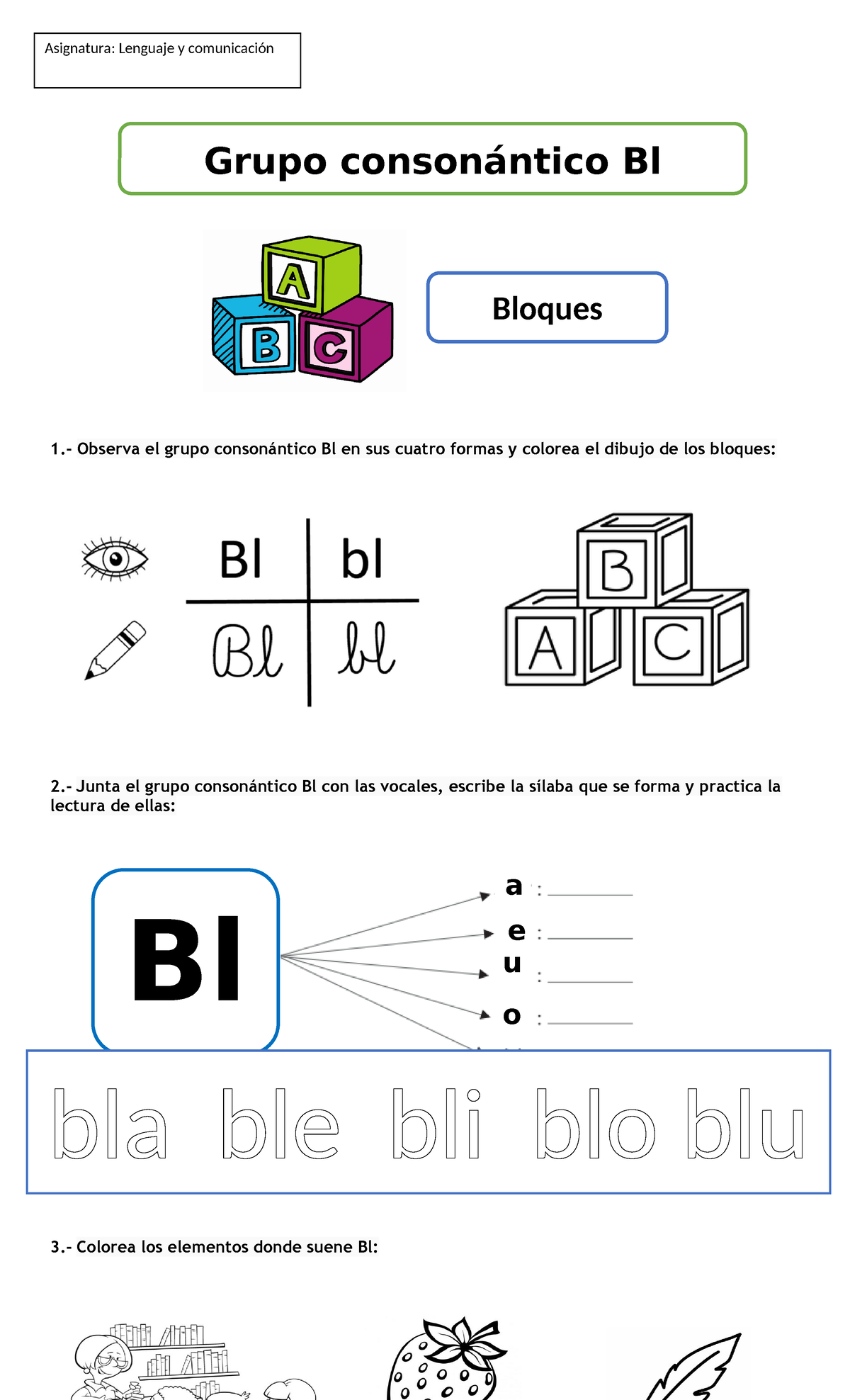 Guía BL - Práctica de Lenguaje con el grupo consonántico Bl - Studocu