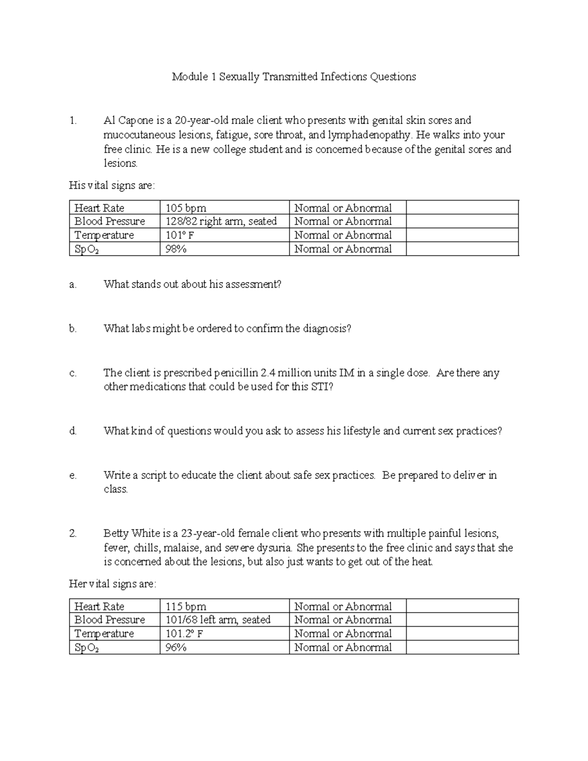 Case Studies for STDs: Module 1 Questions and Client Assessments - Studocu