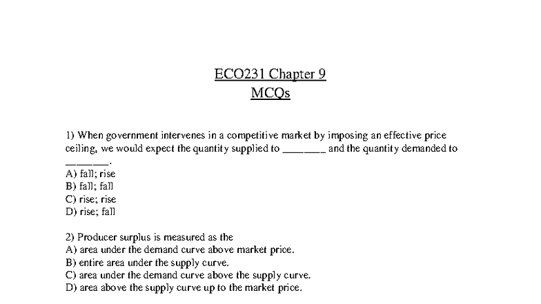 ECO231 Chapter 9 Week 10 Knowledge Check MCQs - Studocu