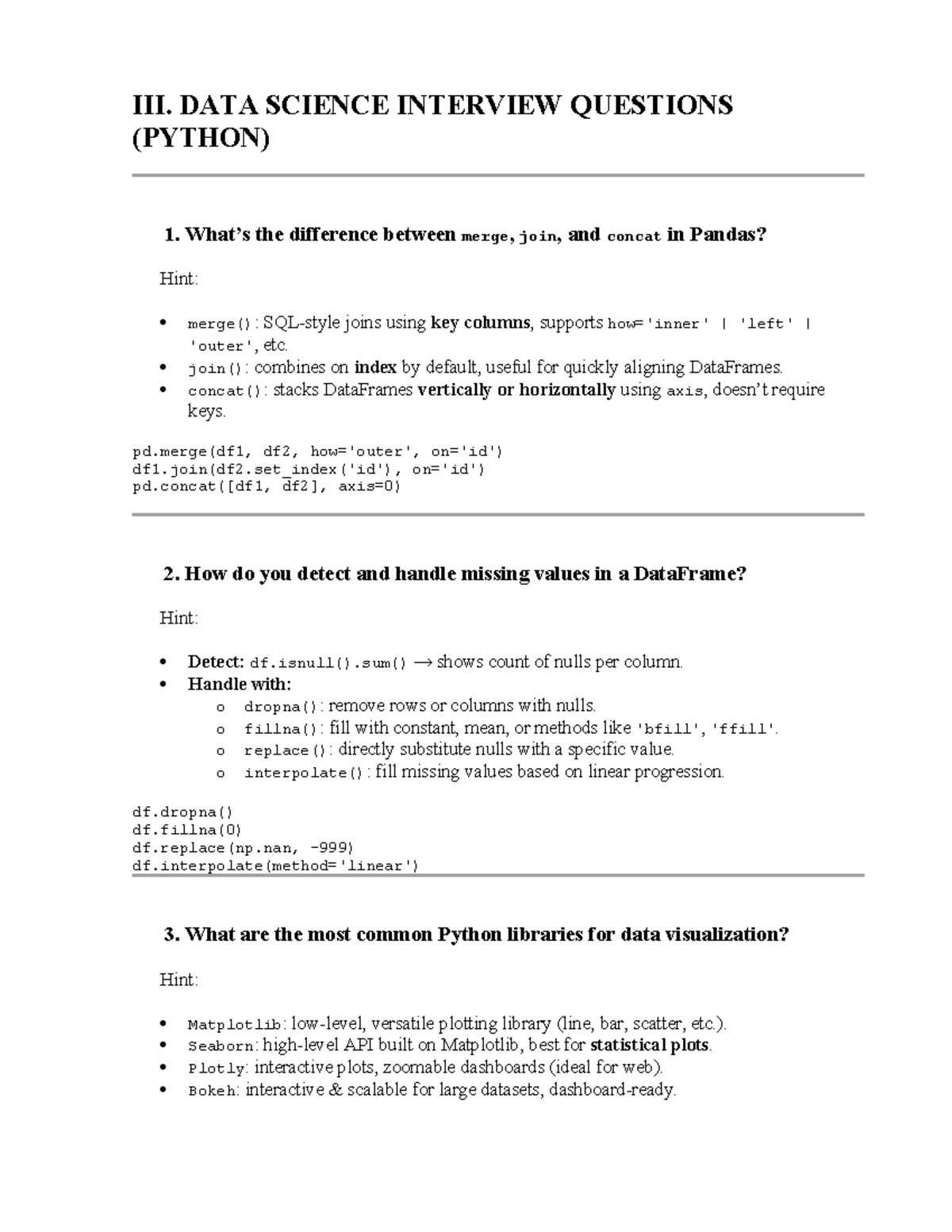 DATA SCIENCE INTERVIEW QUESTIONS (PYTHON) - Cơ Bản - Studocu