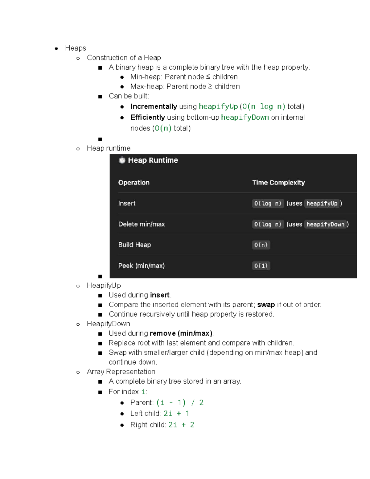 Data Structures and Algorithms: Exam 4 Review Notes - Heaps ...