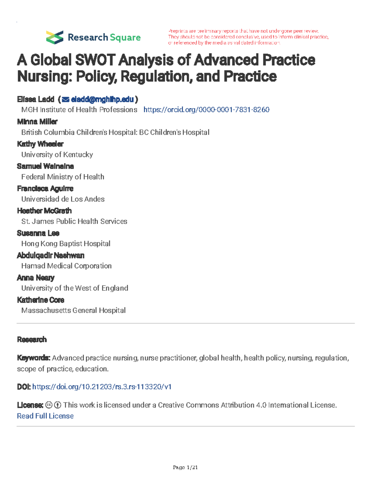 A Global SWOT Analysis of Advanced Practice Nursing (APR 101) - Studocu