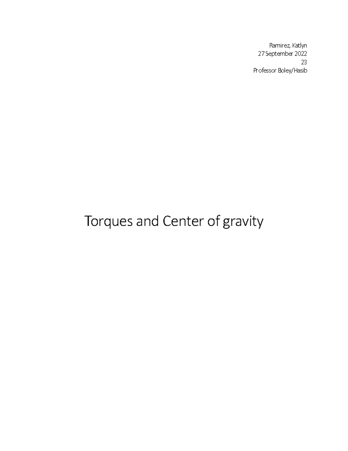 Physics Lab 3: Analyzing Torques and Center of Gravity Findings - Studocu