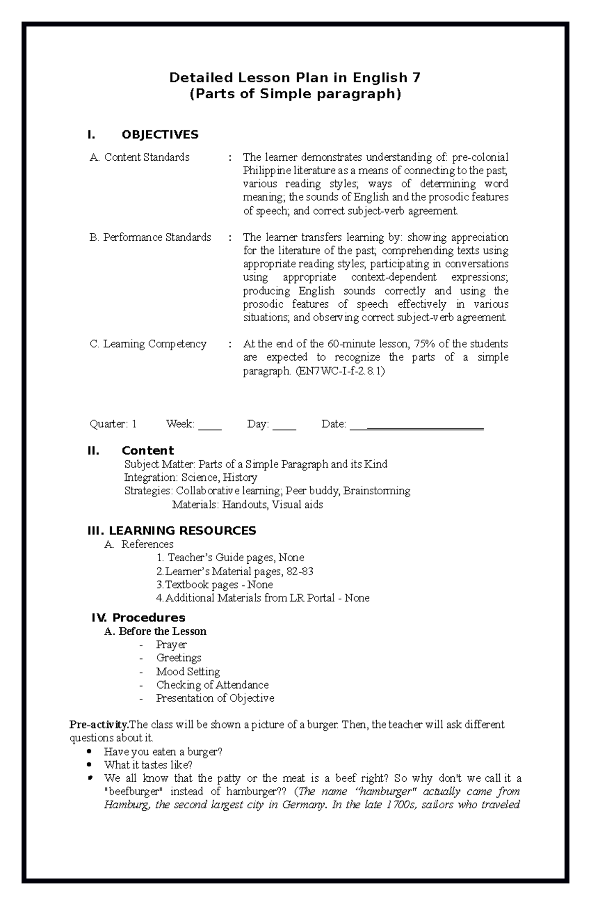 Salazar, Alyssa FAYE D. Lesson plan #4 (Simple paragraph) - Detailed ...