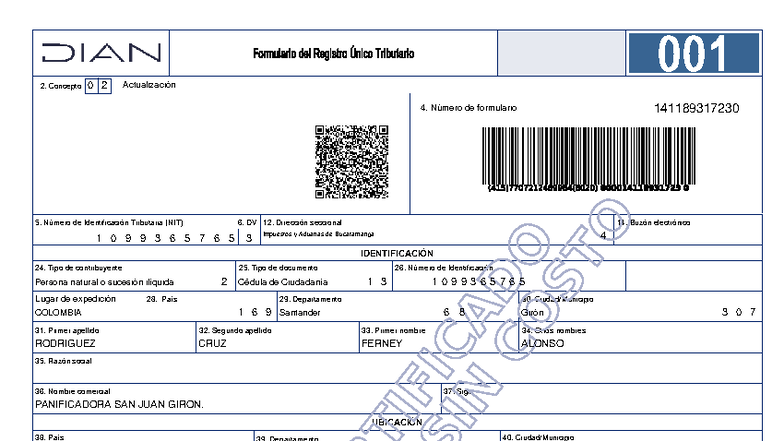 RUT Ferney Rodriguez - Modelo de Registro Único Tributario - Studocu