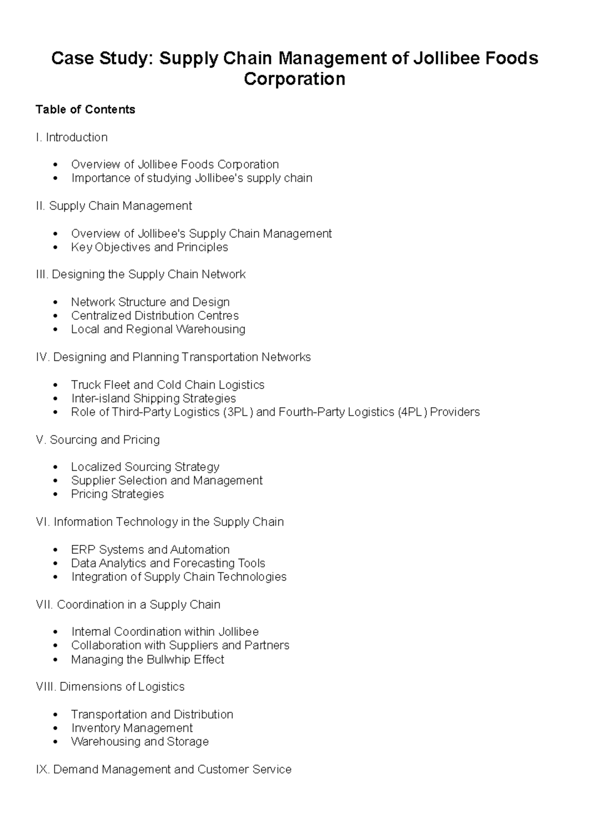 Case Study: Supply Chain Strategies of Jollibee Corp (SCM 101) - Studocu