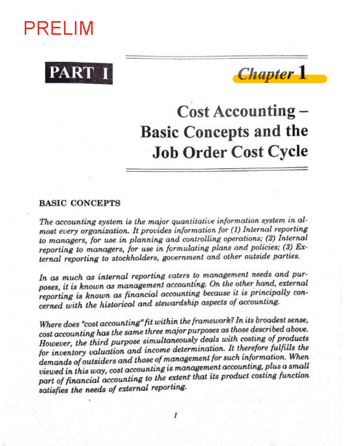 Chapter 1 - Cost Accounting Basics & Job Order Cycle (PRELIM PART I ...