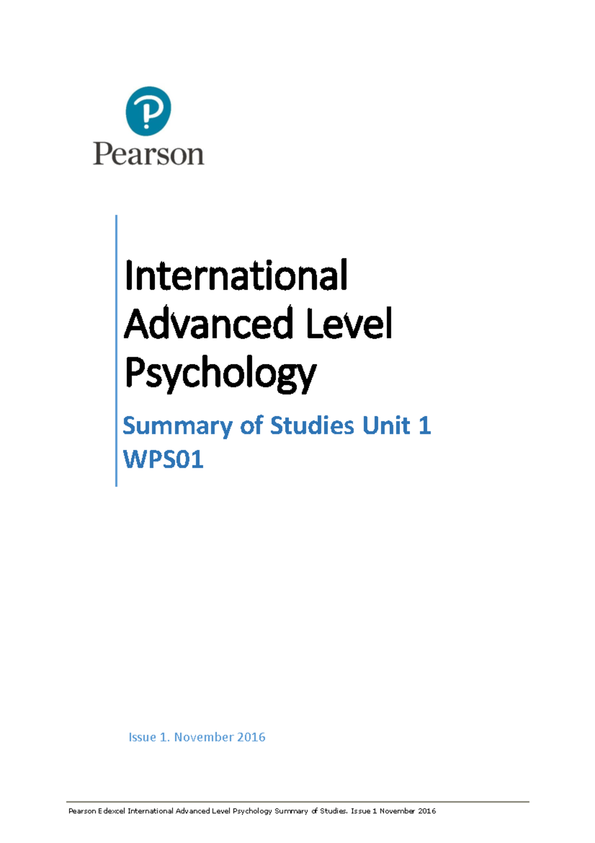 International Advanced Level Psychology Summary of Studies Report WPS01 ...