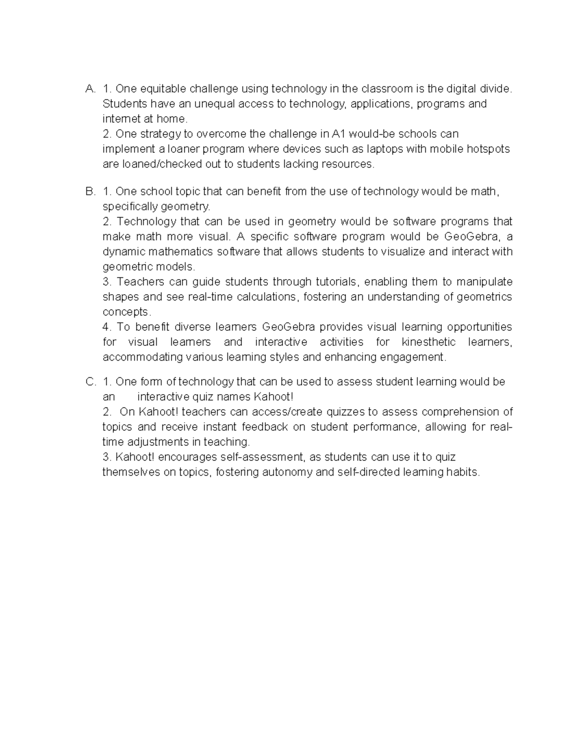 Educational Technology for Teaching task 1 - A. 1. One equitable ...