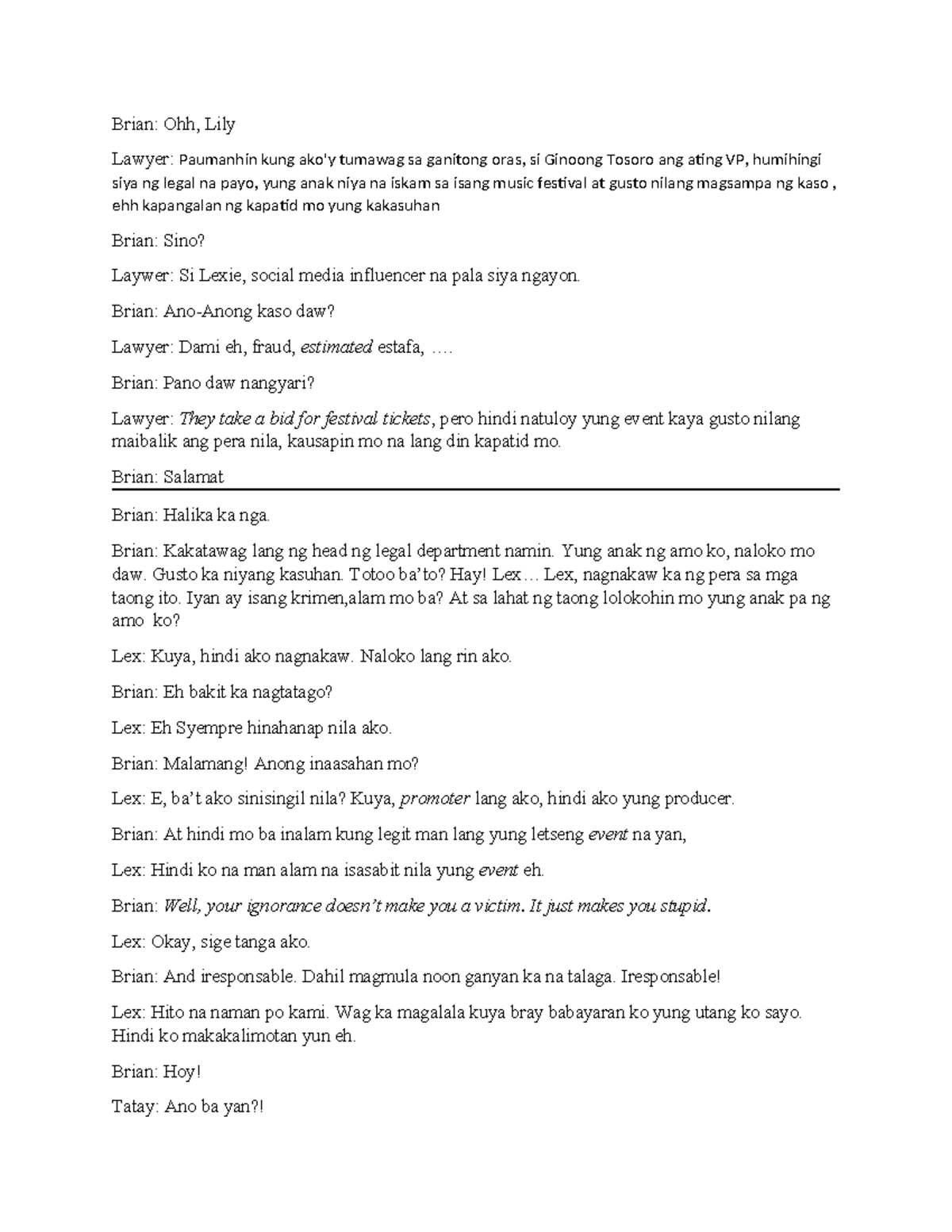 Seven Sundays Script: Final Exam Analysis and Discussion - Studocu