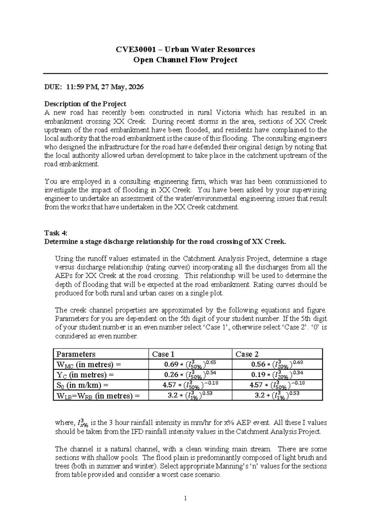 Urban Water Resources Project: XX Creek Flow Analysis (ENG 202) - Studocu