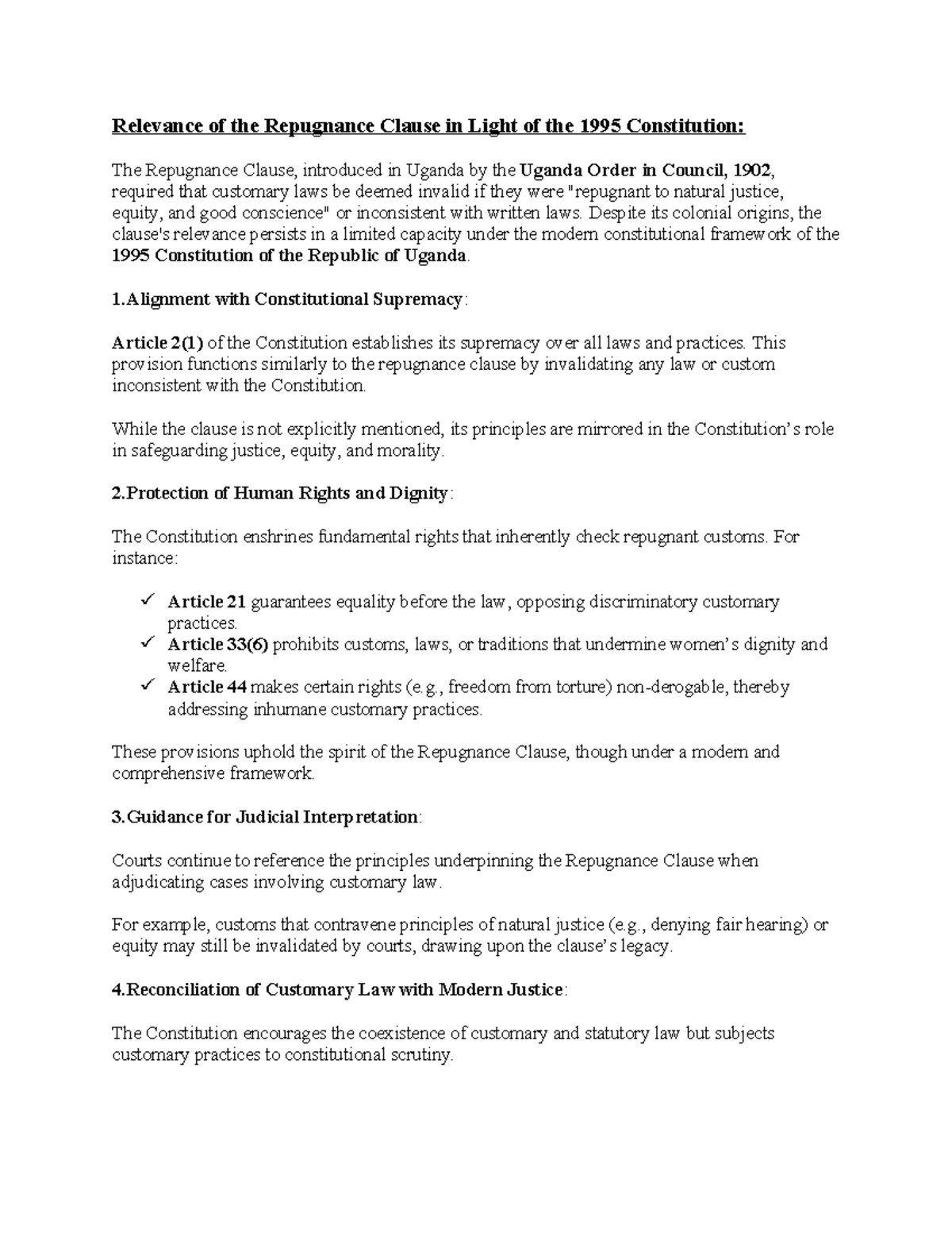 Relevance of the Repugnance Clause Under the 1995 Constitution - Studocu