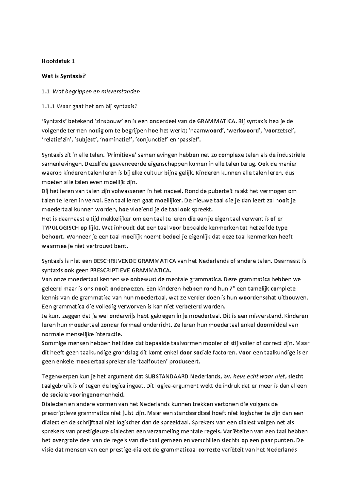 Samenvatting Syntaxis I: Hoofdstuk 1 - Wat is Syntaxis? en ...
