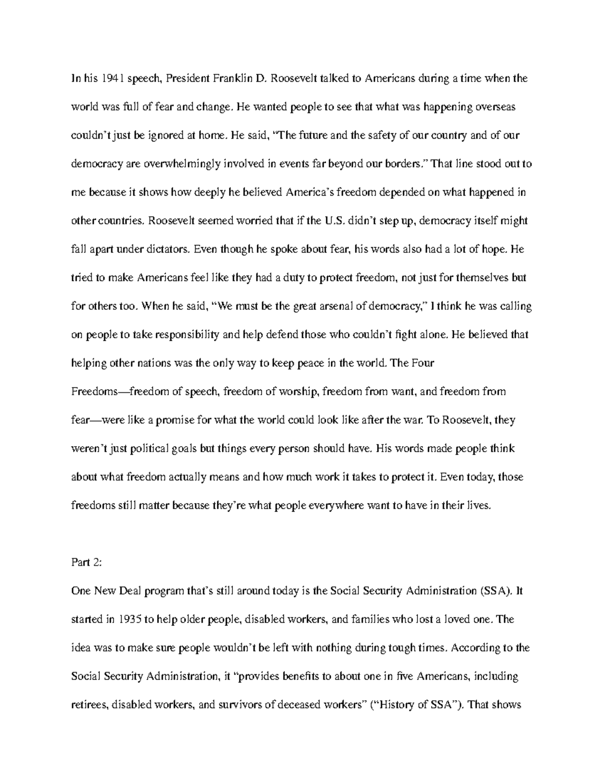 Unit 4 Assignment - Roosevelt's 1941 Speech and the New Deal - Studocu