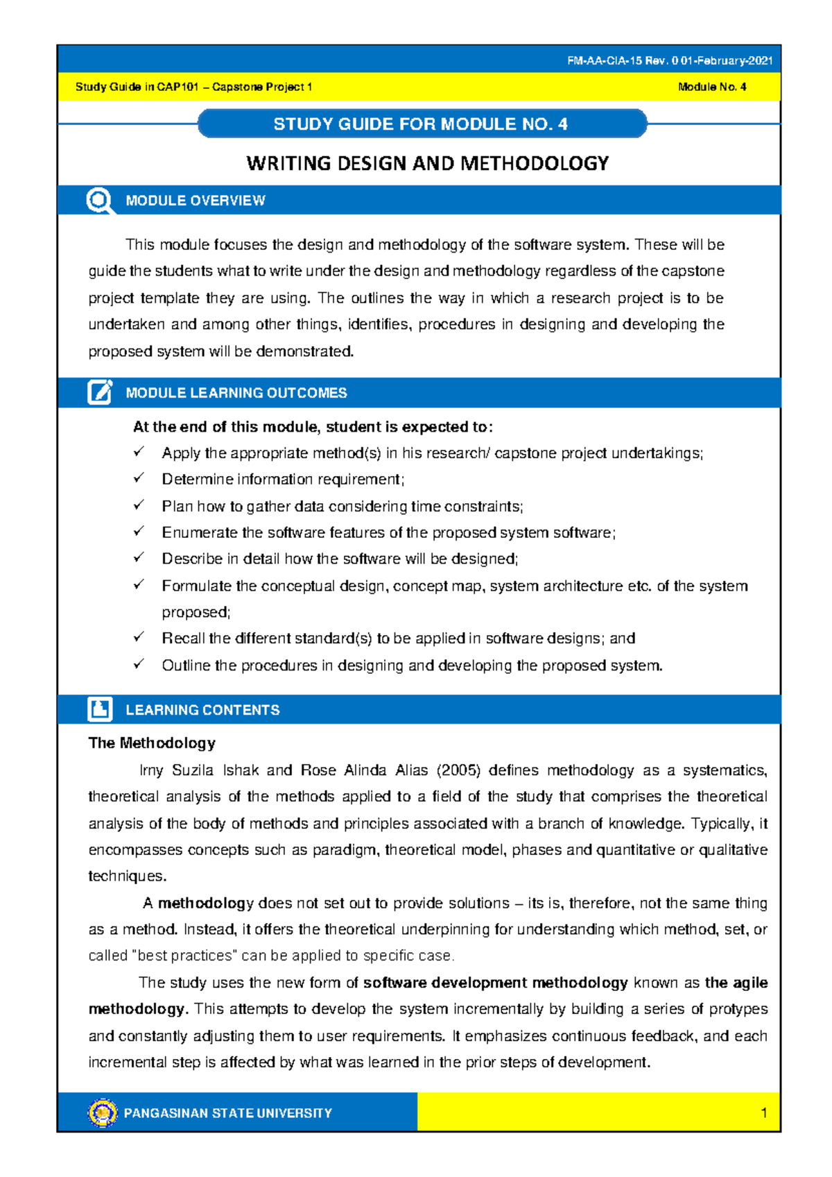 Module 4 Study Guide: Design & Methodology in CAP101 Capstone Project ...